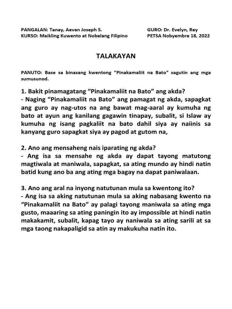 Talakayan (Pinakamaliit Na Bato) PDF | PDF