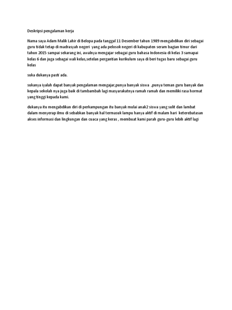 Deskripsi Pengalaman Kerja | PDF