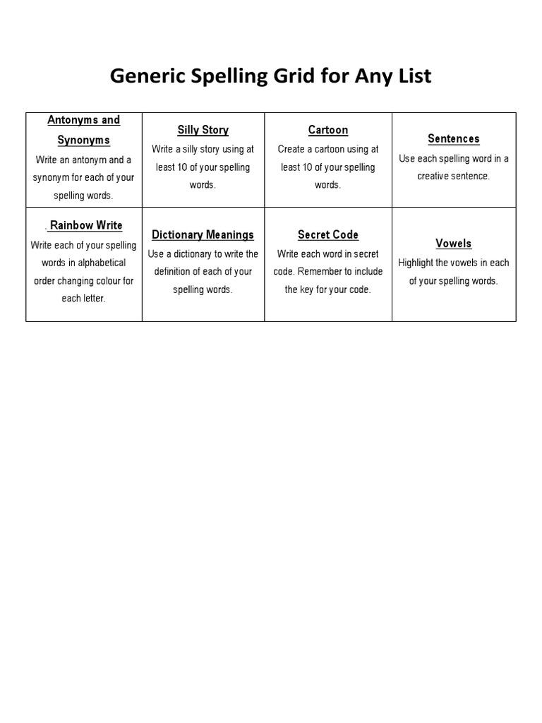 Generic Spelling Grid PDF | PDF