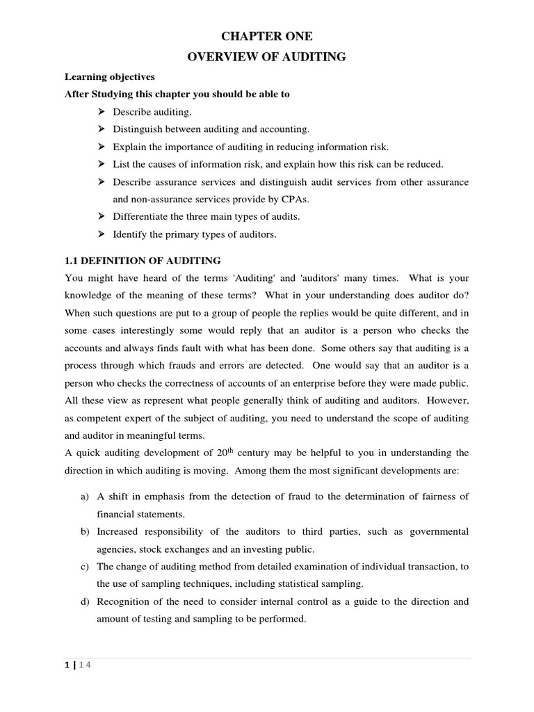 Auditing I Chap 1 | PDF | Audit | Financial Audit