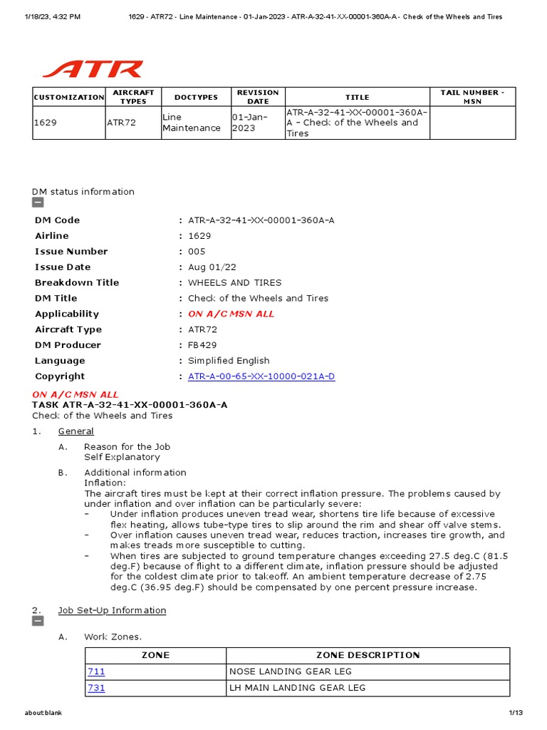 On A/C MSN All: ATR-A-00-65-XX-10000-021A-D | PDF | Tire | Wheel