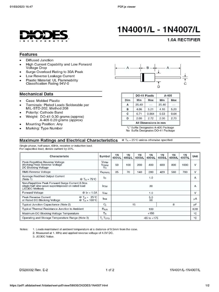Diode 1N4007 PC PDF | PDF