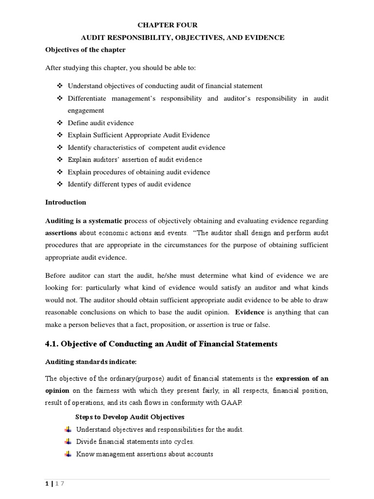 chapter 4 audit responsibility, evidence | PDF | Financial Audit | Audit