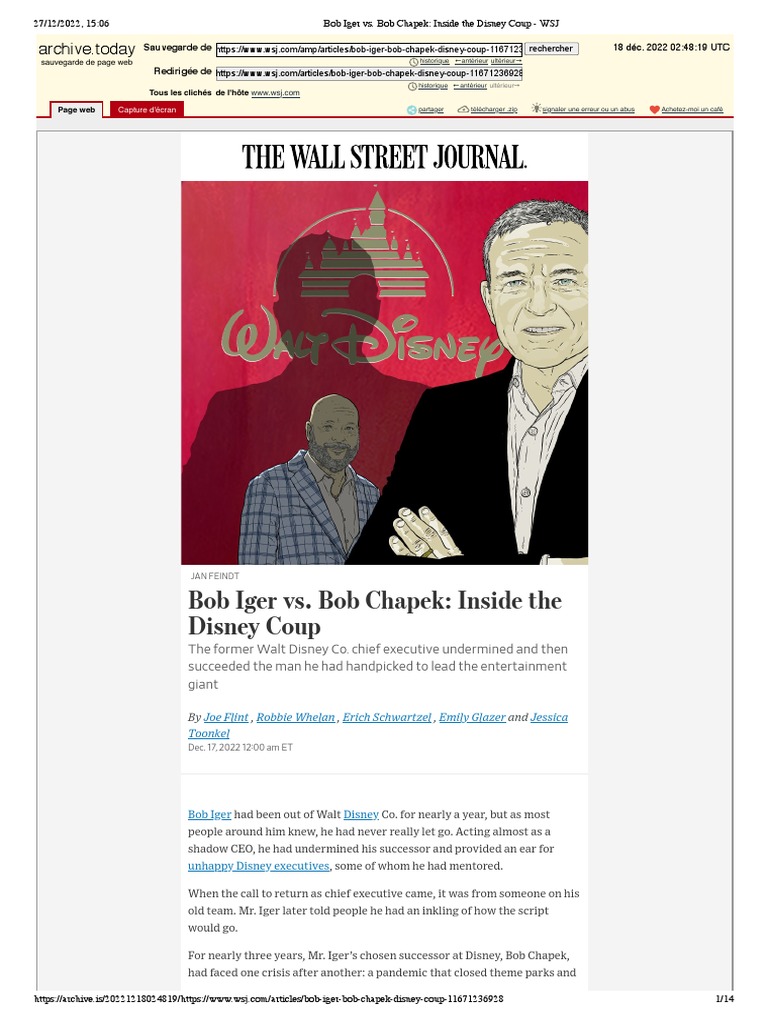 Bob Iger vs. Bob Chapek - Inside The Disney Coup - WSJ | PDF | The Walt Disney Company