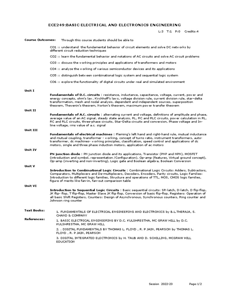 Ece249-Basic Electrical and Electronics Engineering | PDF | Electrical Network | Logic Gate