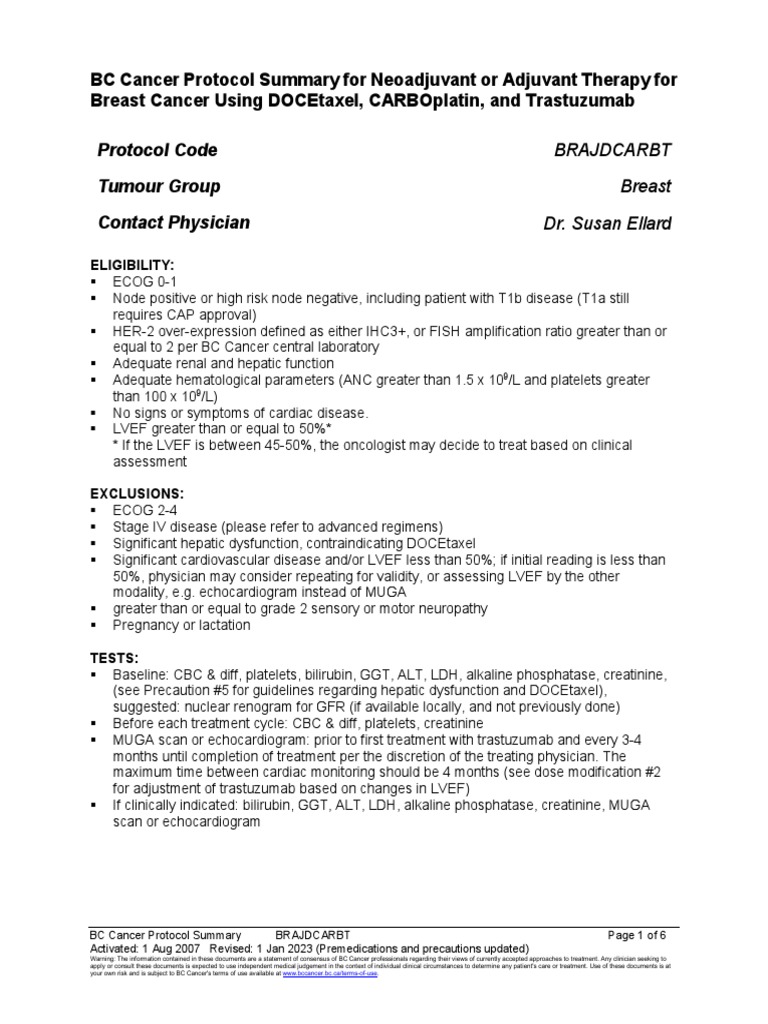 BRAJDCARBT Protocol | PDF | Chemotherapy | Breast Cancer
