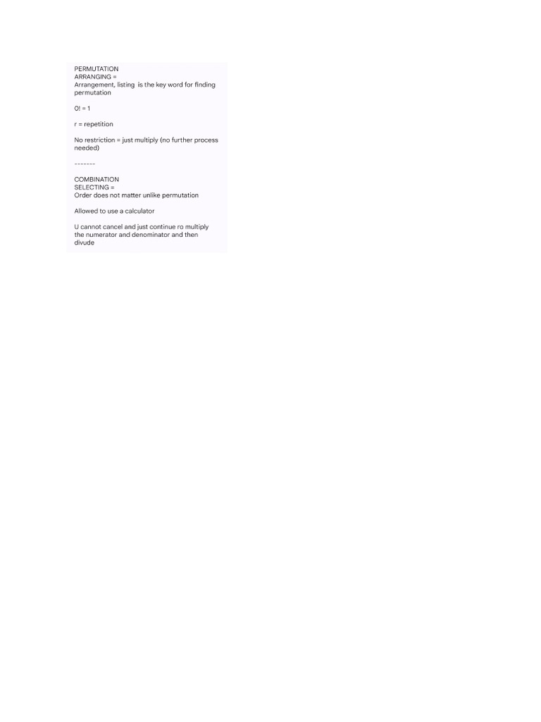 Math Notes Grade 10 Quarter 1 Permutation and Combination | PDF