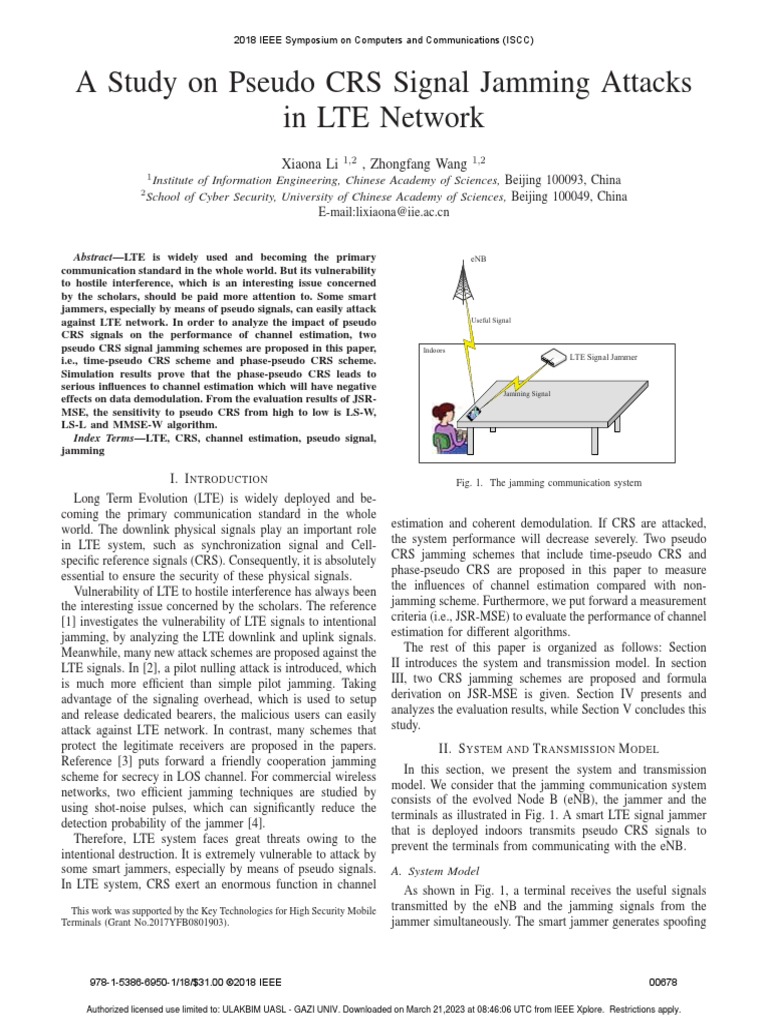 A Study On Pseudo CRS Signal Jamming Attacks in LTE Network | PDF ...