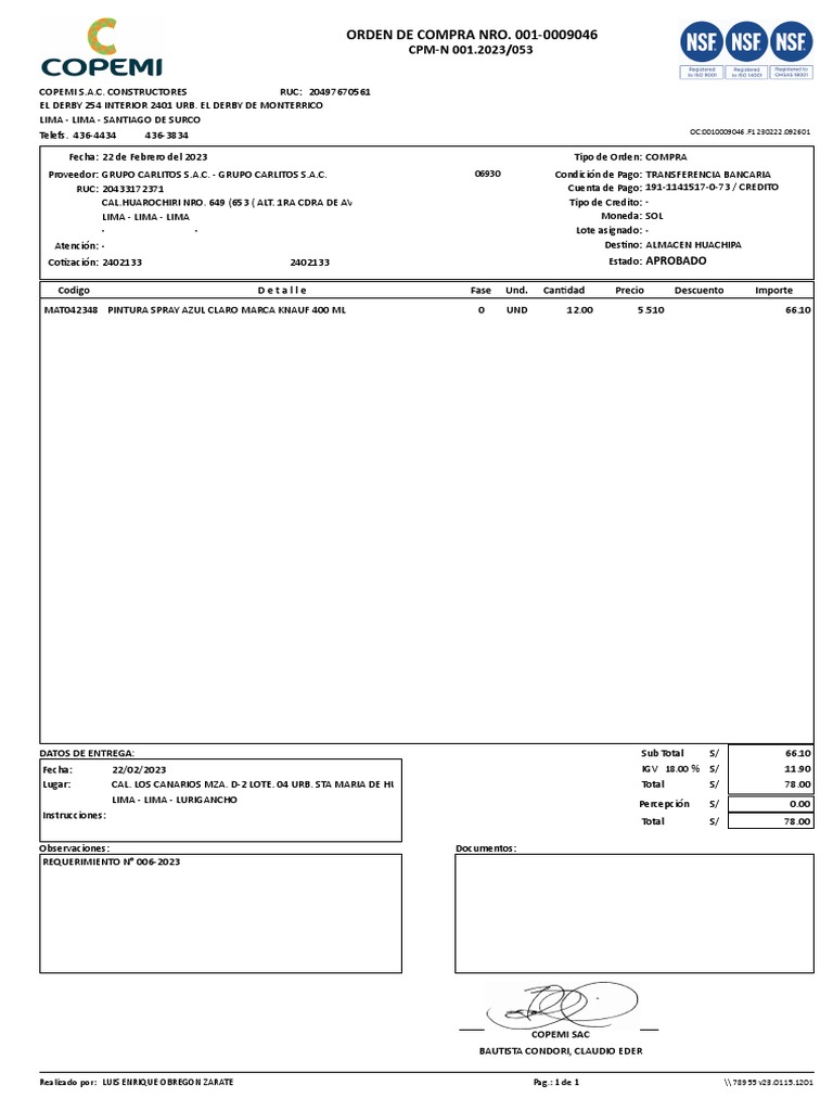 Orden de Compra COPEMI - Grupo Carlitos | PDF