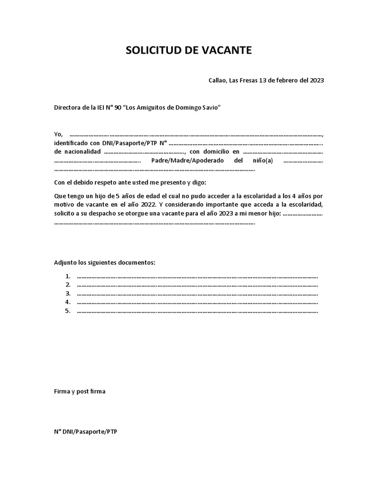 Solicitud de Vacante | PDF