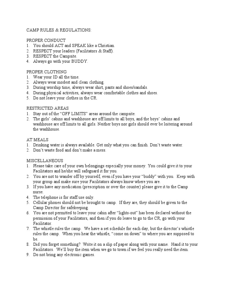 Camp Rules Revised | PDF