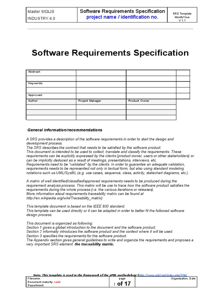 SRS Template | PDF | Specification (Technical Standard) | Interface ...