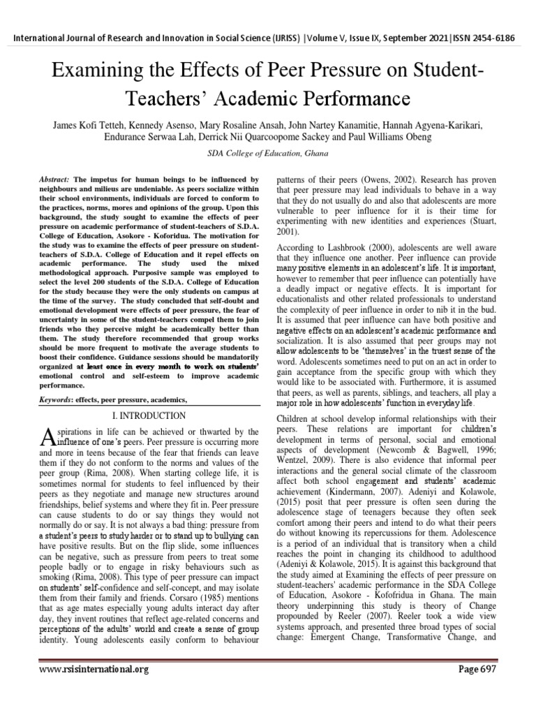 Examining The Effects of Peer Pressure o | PDF | Adolescence | Friendship