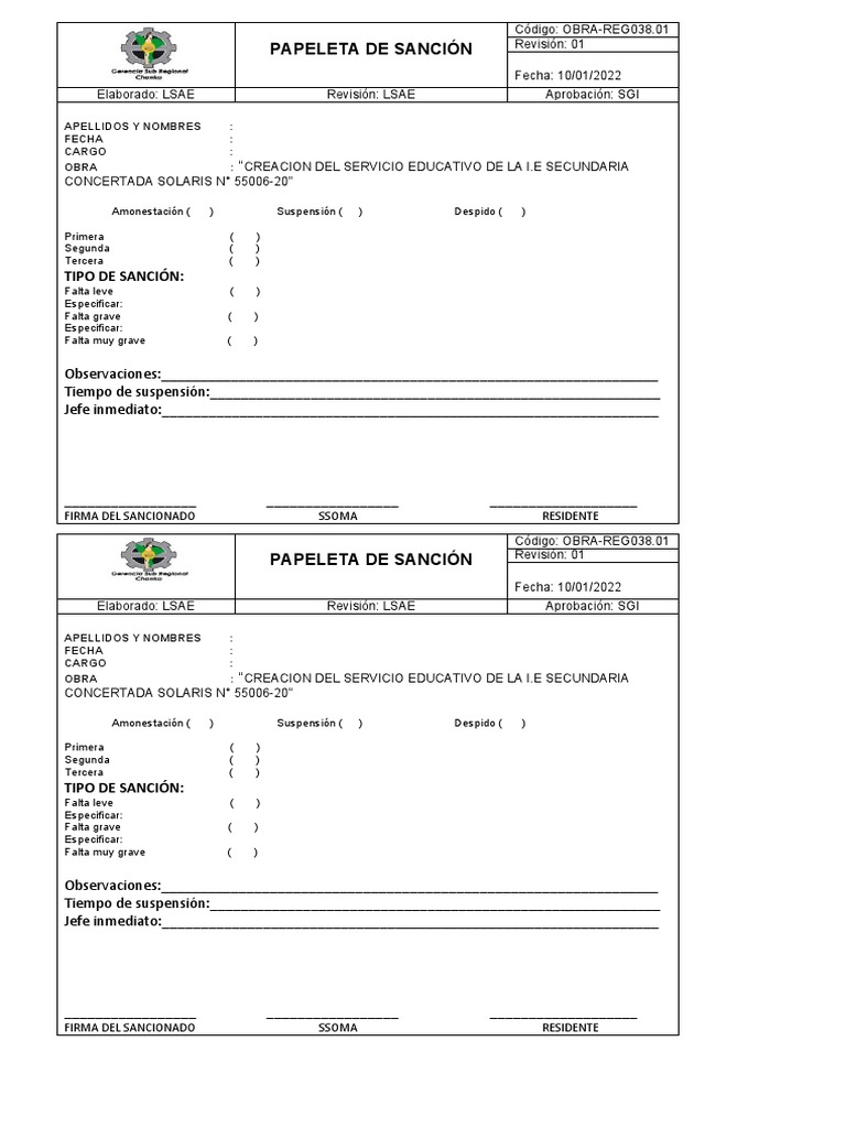 Papeleta de Sanción | PDF
