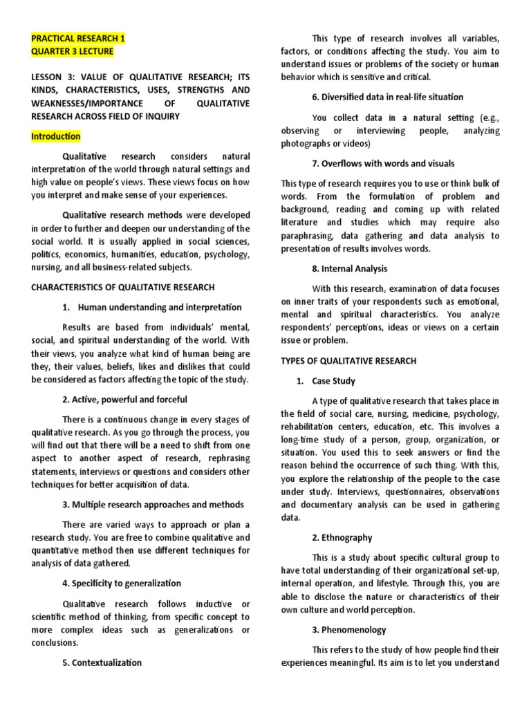 Q3 Prac1 Lecture Lesson3 | PDF | Qualitative Research | Data