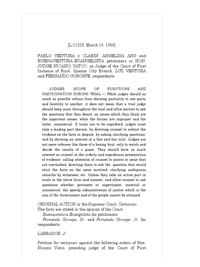 Ventura Et Al. vs. Judge Yatco Et Al. | PDF | Trials | Complaint