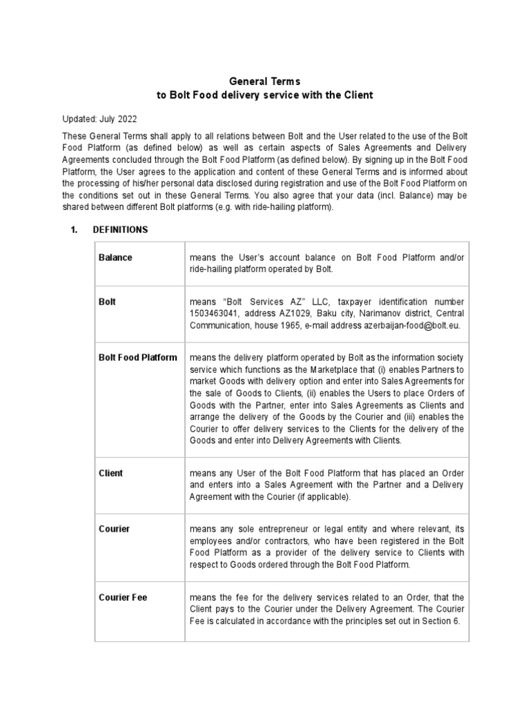 V5 of Bolt-Client T&C (AZ) - ENG - Clean | PDF | Payments | Receipt