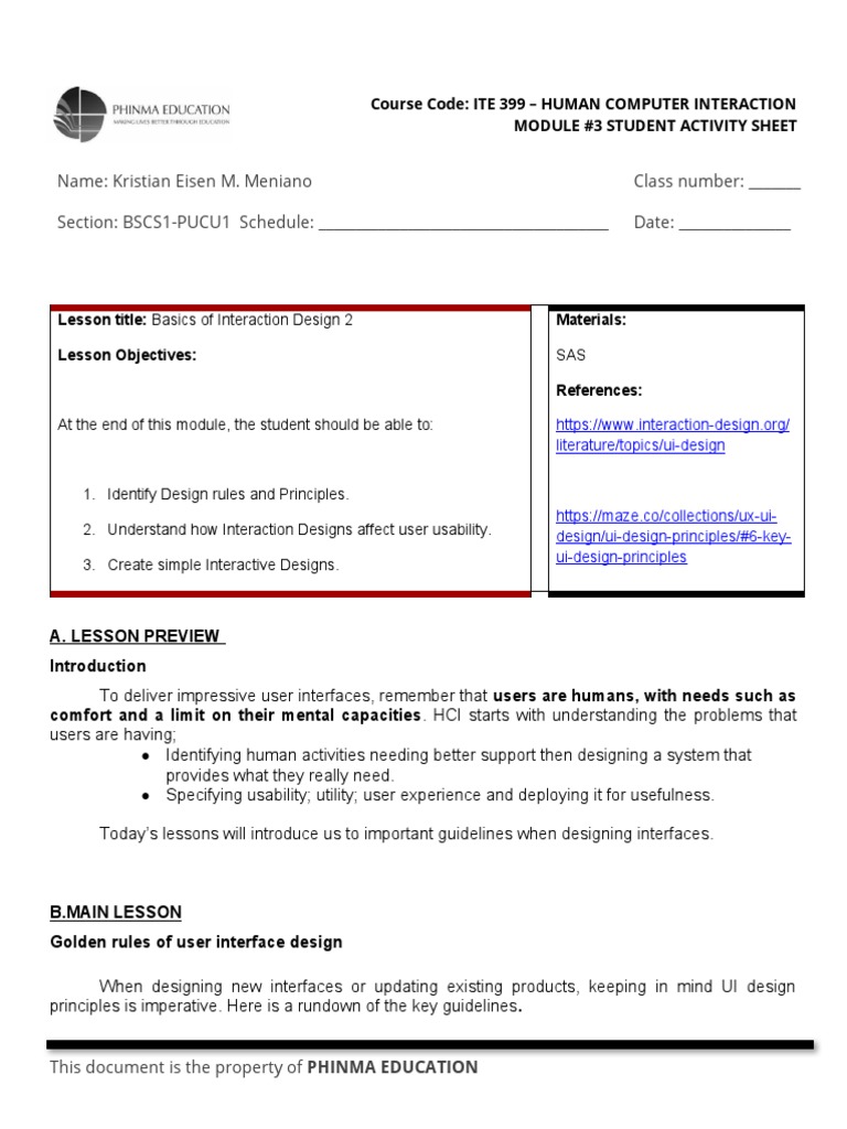 Basics of Interaction Design Principles | PDF | User Interface | Usability