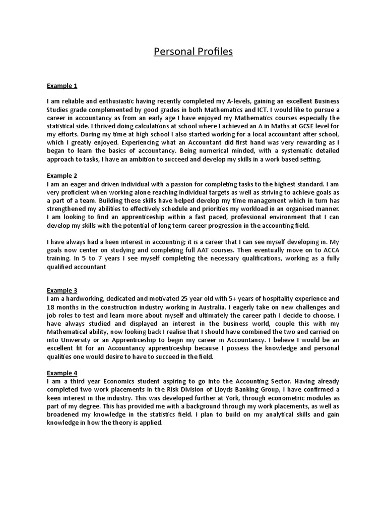Examples of Personal Profiles - Accouting | Download Free PDF ...