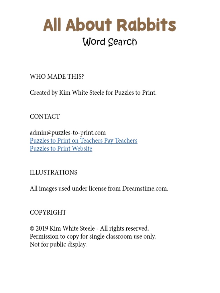 All About Rabbits Word Search | PDF | Mammals | Lagomorphs
