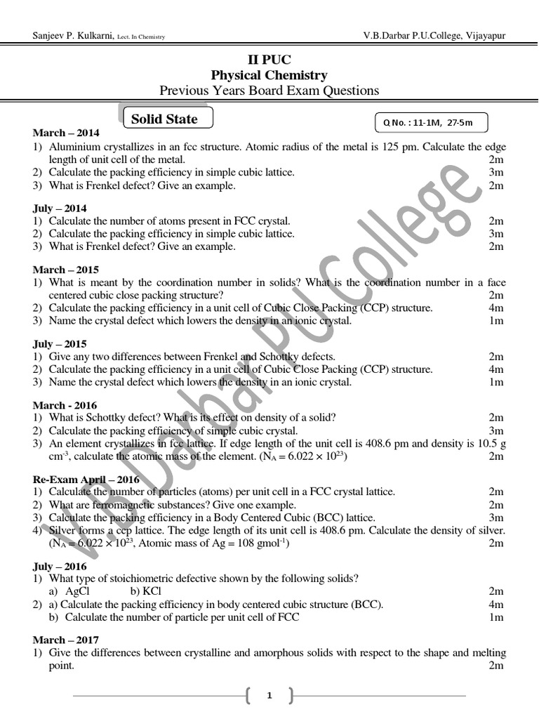 Physical Chemistry Chapter Wise Previous Year Question PDF | PDF ...