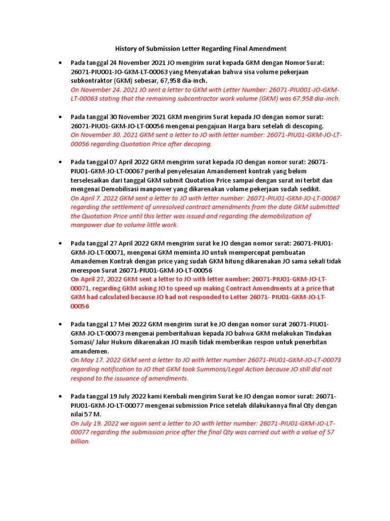 History of Submission Letter Regarding Final Amendment | PDF