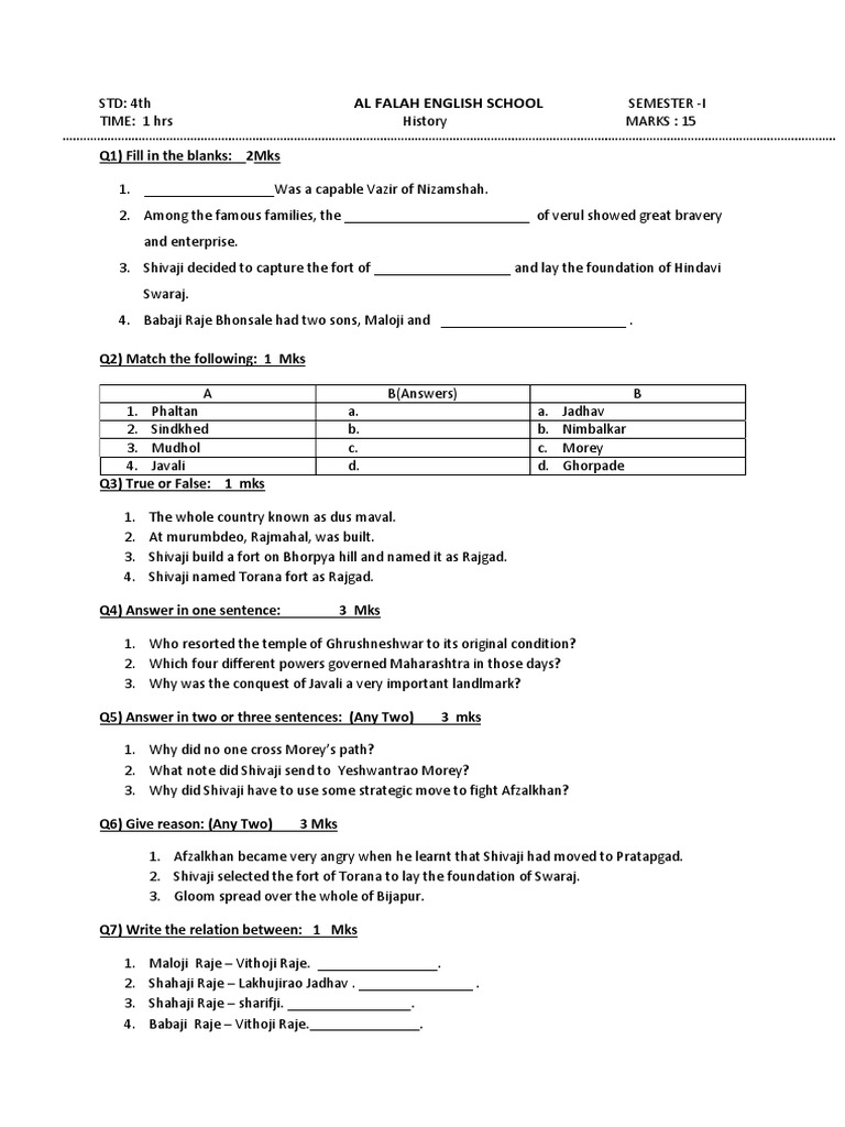 4th Standard History Exam Paper | PDF | Travel
