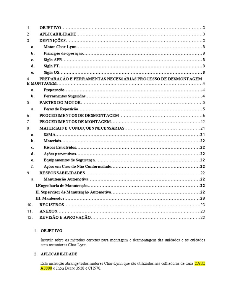 Agr-Pcm-Po-003-Manutenção Motores Char-Lynn | PDF | Motores | Vestir-se