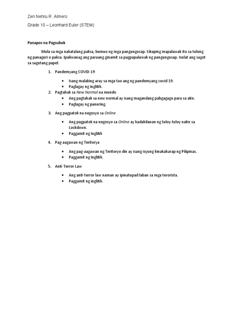 Panapos Na Pagsubok | PDF