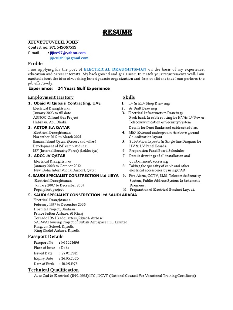 Resume PDF | Download Free PDF | Qatar | Technical Drawing