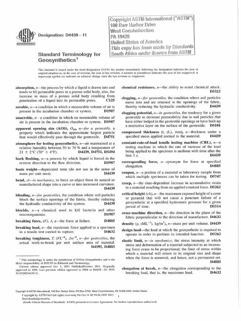 ASTM D4439 - 11 Standard Terminology For Geosynthesics | PDF