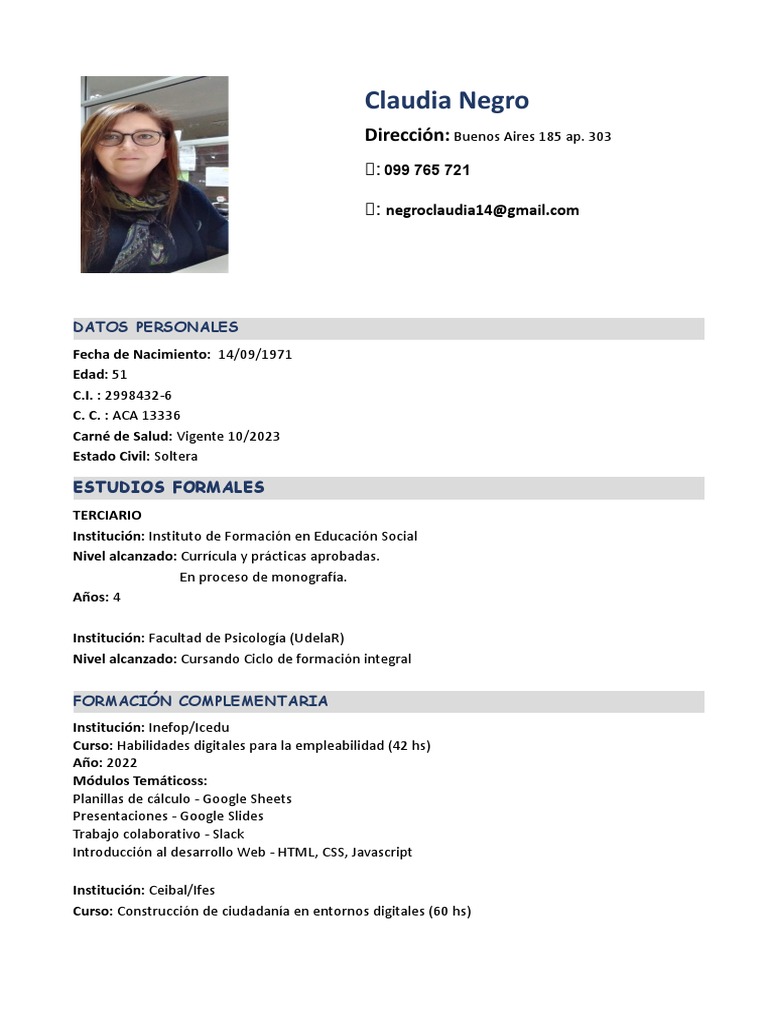 Currículum Vitae Claudia (1) | PDF