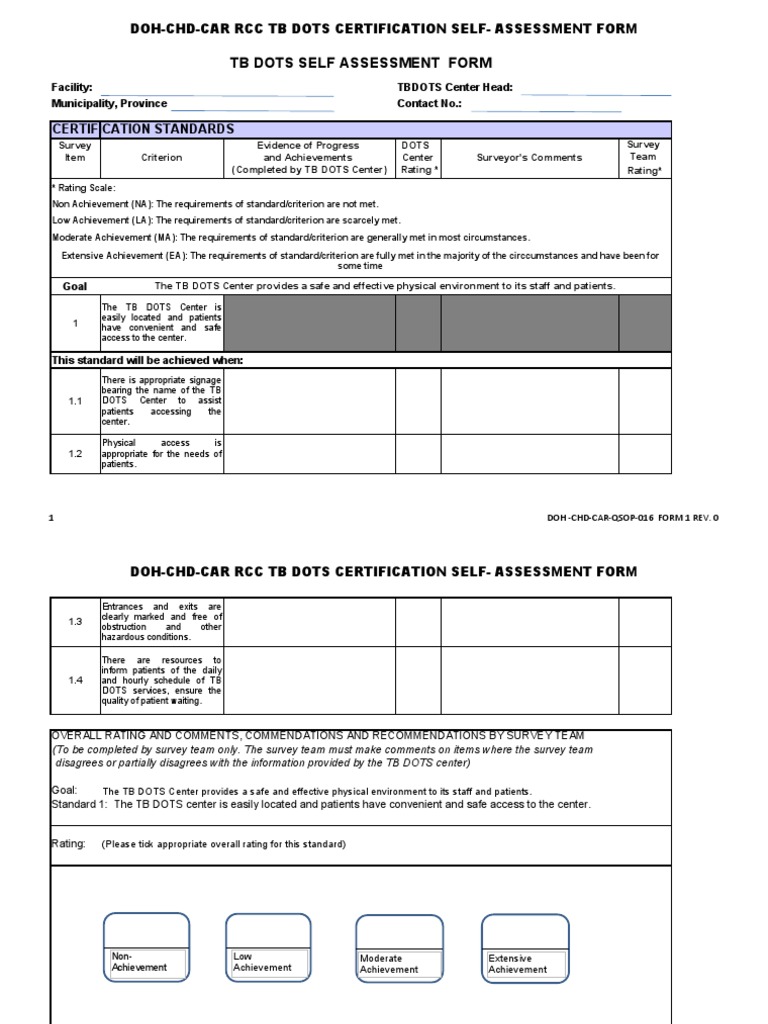 QSOP Form 1 Rev 0 TBDOTS Revised Coded Self Assessment Tool | PDF ...