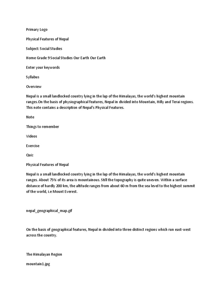 Physical Features of Nepal | Download Free PDF | Himalayas | Mountains