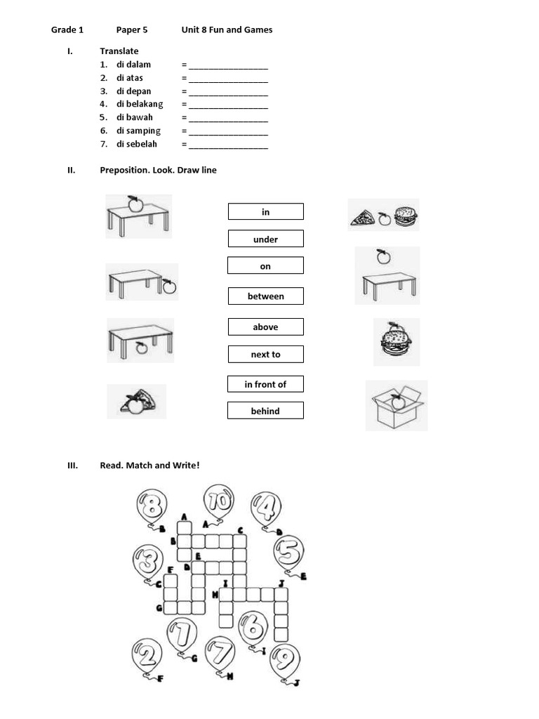 Grade 1paper 5 Unit 8 Fun and Games Answer Key | PDF