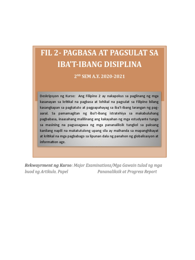 PAGBASA MODYUL 2 With Activities | PDF