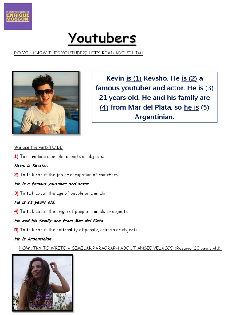 Youtubers Verb To Be PDF | PDF