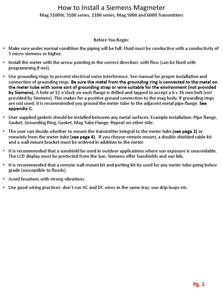 Siemens Magmeter Installation Guide | PDF | Electrical Connector | Wire