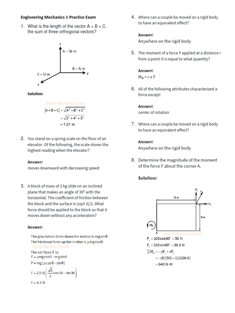 Engineering Mechanics 1 Practice Exam | PDF | Force | Friction