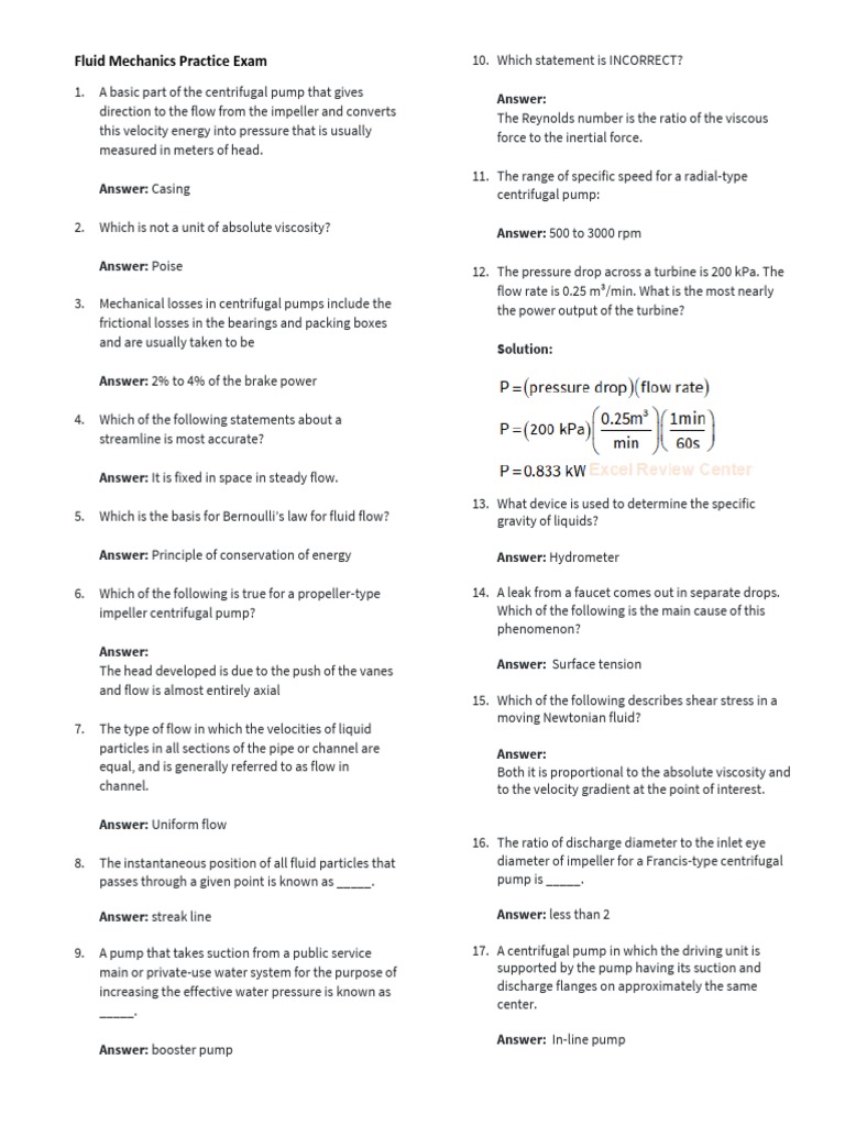 Fluid Mechanics Practice Exam | PDF | Pump | Fluid Dynamics