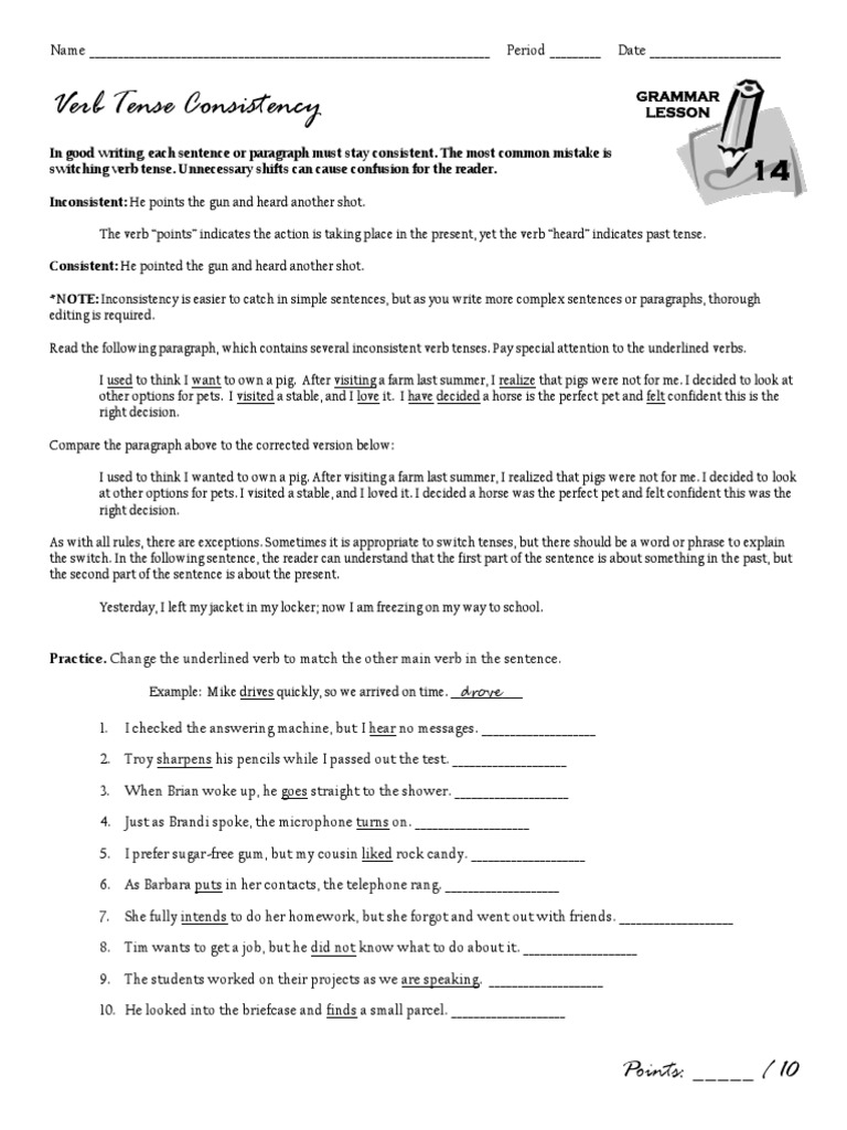 Grammar 14 - Verb Tense Consistency PDF | PDF | Grammatical Tense | Verb
