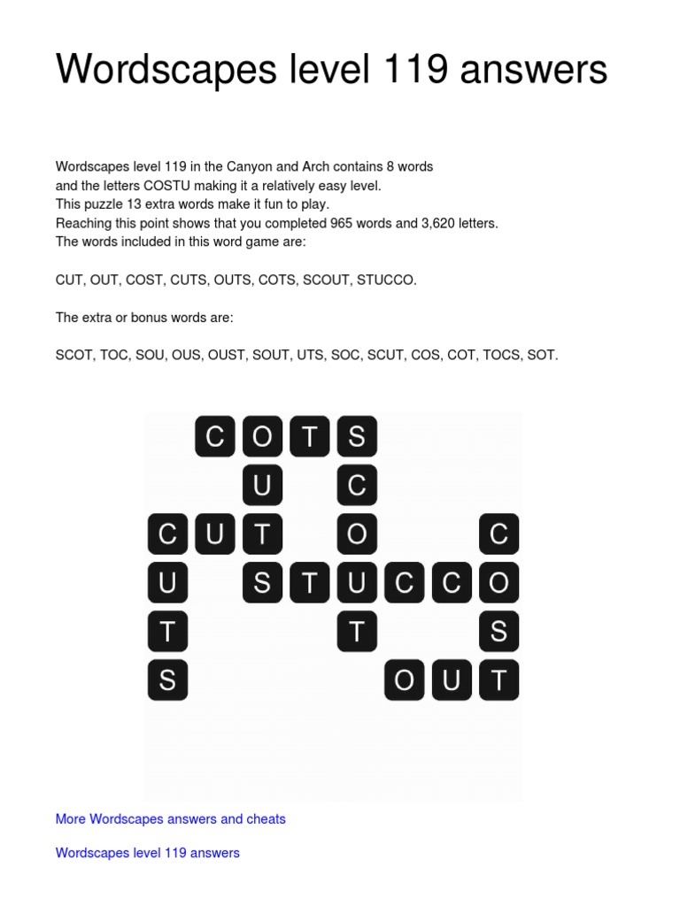 Wordscapes Answers Level 119 | PDF