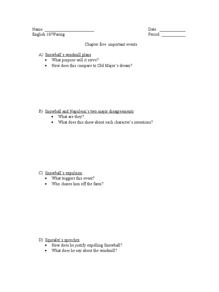 ANIMAL FARM Chapter 5 Worksheet | PDF