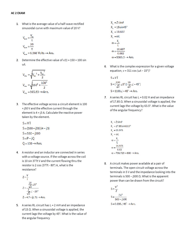 AC Circuits 2 Exam | PDF | Electrical Impedance | Inductor