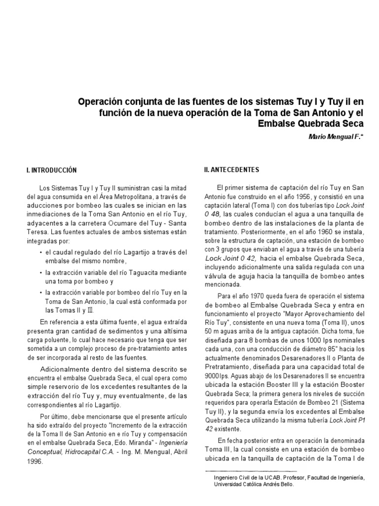 Optimización de la extracción de agua del río Tuy para los sistemas Tuy ...