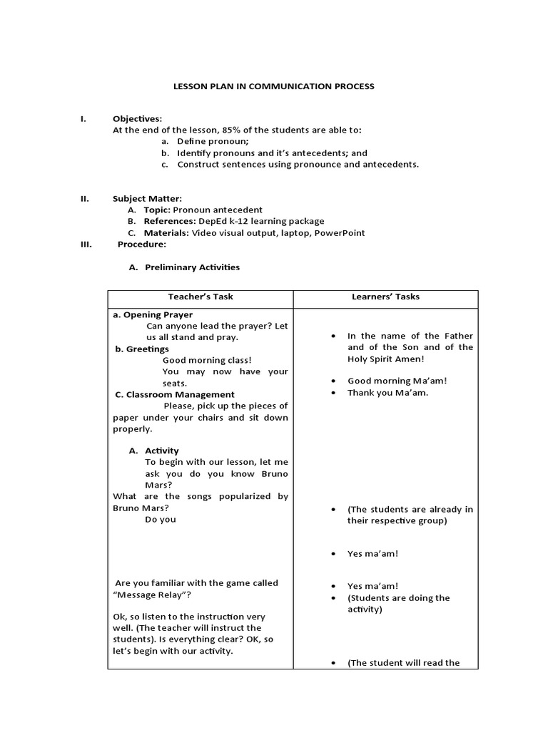 Lesson Plan-Oral Communication | PDF | Communication | Information