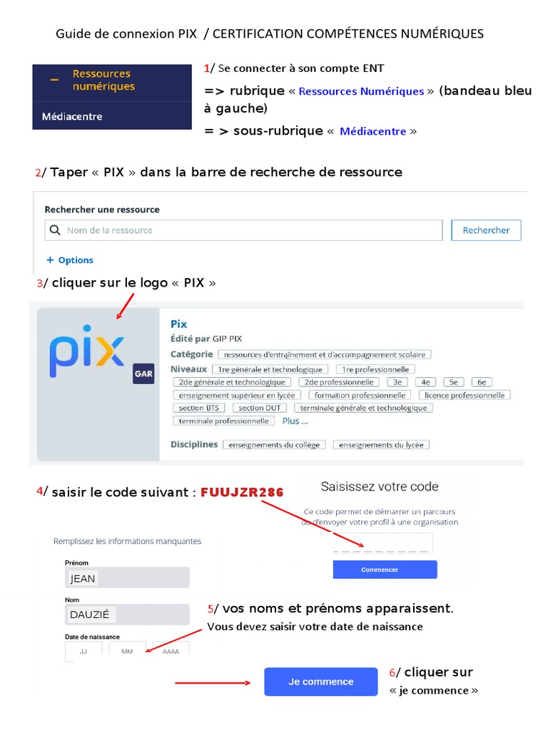 tuto-connexion-PIX-élèves 6ème PDF | PDF