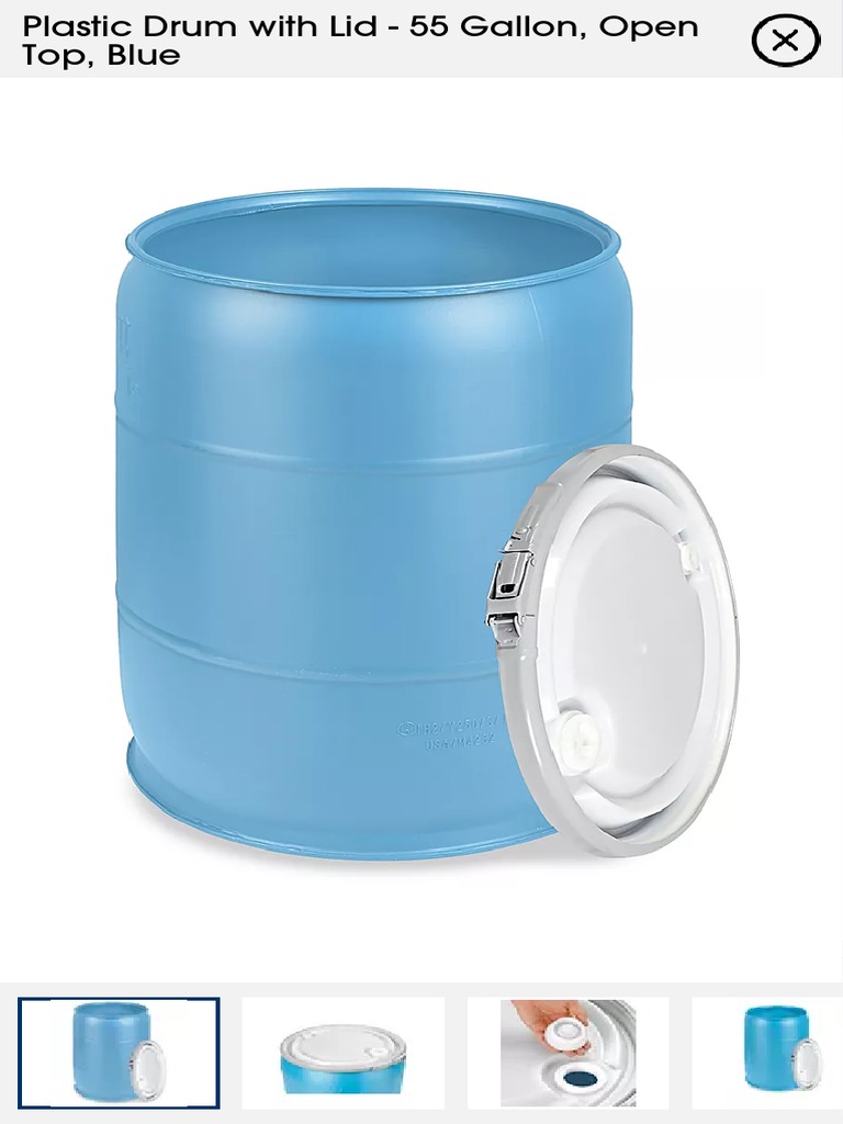 Plastic Drum with Lid - 55 Gallon, Open Top, Blue S-9945BLU - Uline | PDF
