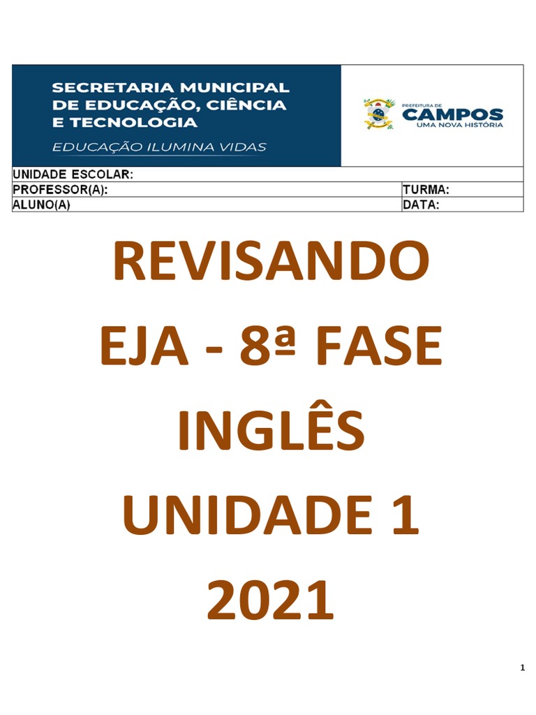 EJA 8 Ingles Aprendendo Mais PAE Vol 1 Campos PDF | PDF | Gramática | Sintaxe