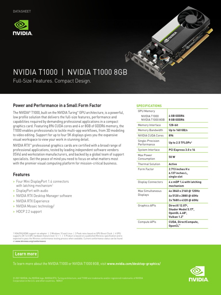 Nvidia t1000 Datasheet 1987414 r4 | PDF | Graphics Processing Unit ...
